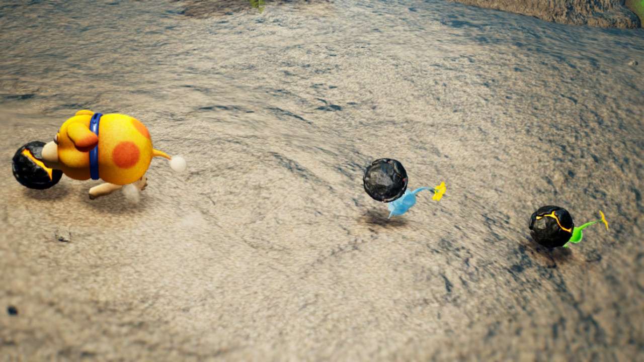 File:Oatchi, Ice, and Glow Pikmin carrying Bomb rocks in Pikmin 4.jpg ...